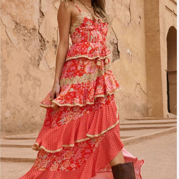 Spell | Dresses | Spell Red Ruffled Tiered Maxi Sundress | Poshmark